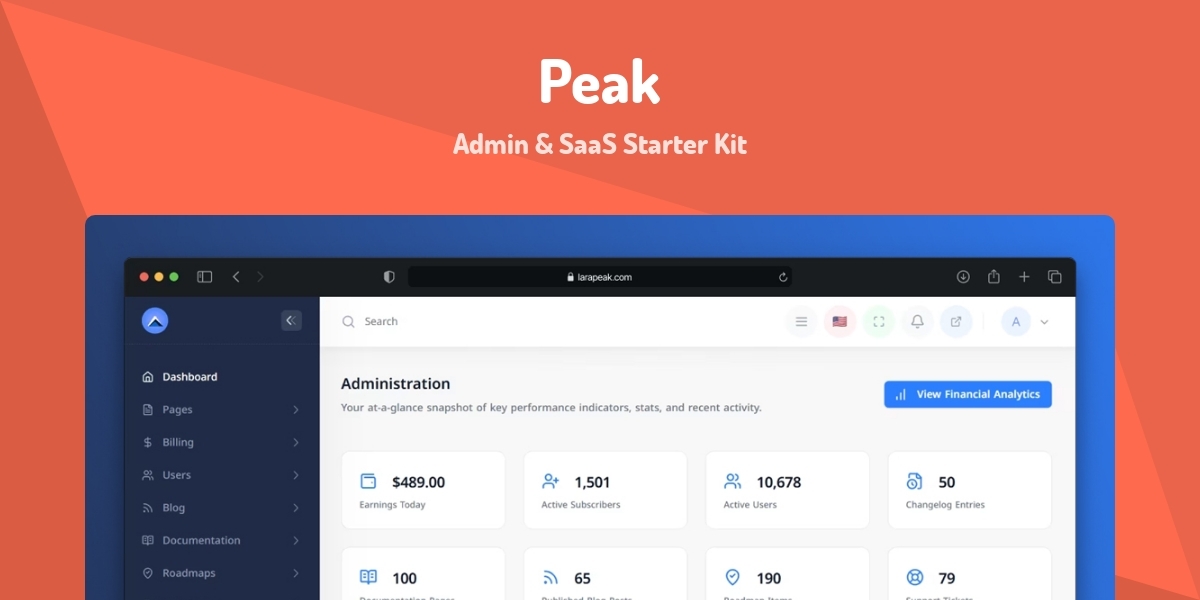 Peak - Admin & SaaS Starter Kit - Made with Laravel