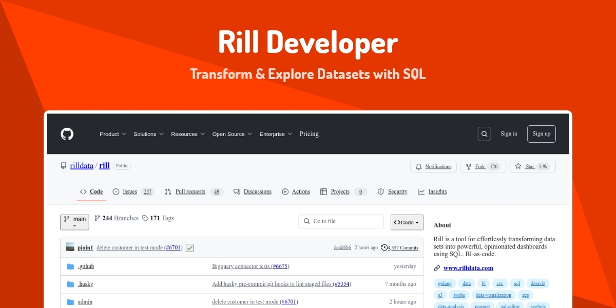 Rill Developer - Transform & Explore Datasets with SQL - Made with Svelte