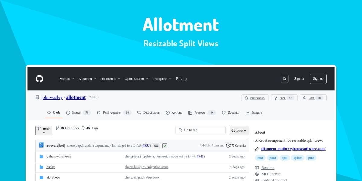 Allotment - Resizable Split Views - Made with React.js