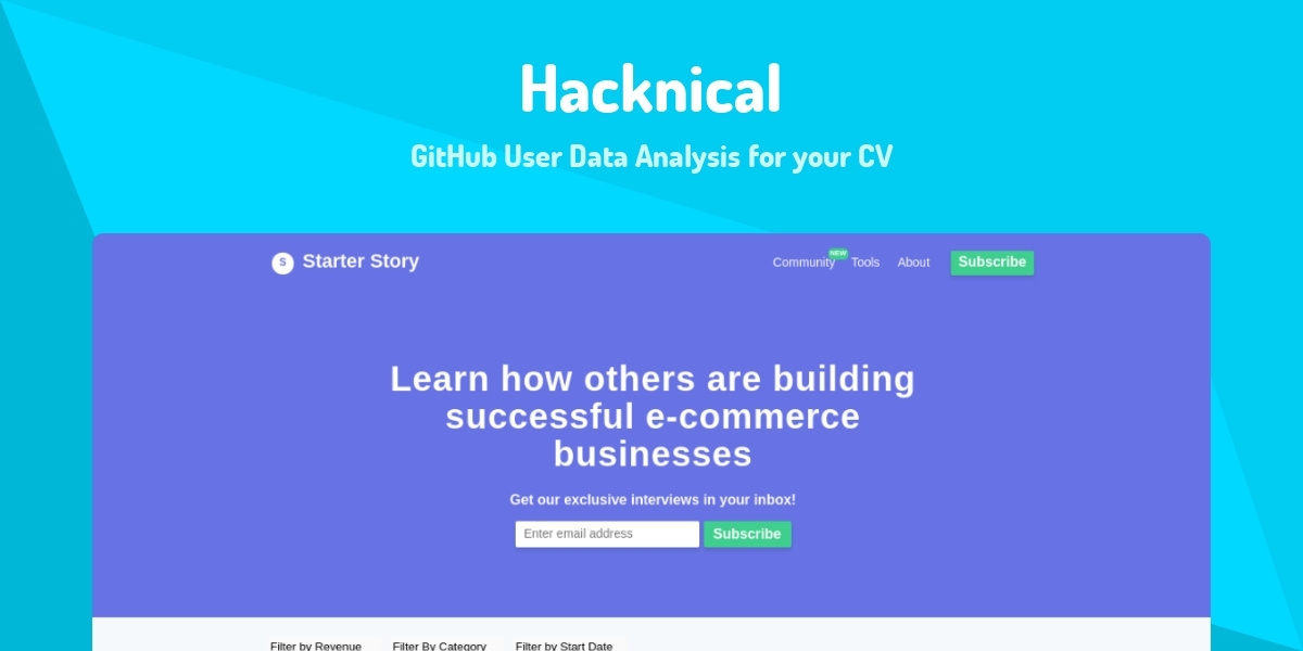 Hacknical - GitHub User Data Analysis for your CV - Made with React.js