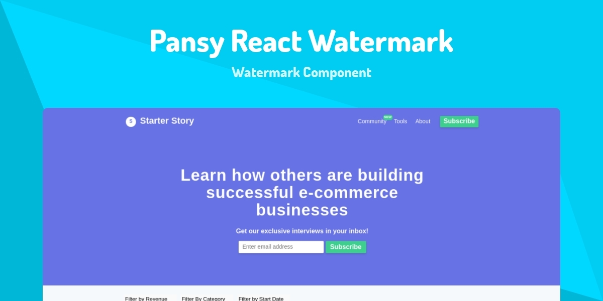 Pansy React Watermark - Watermark Component - Made with React.js
