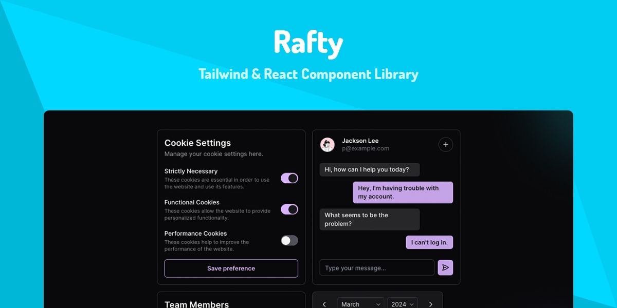 Rafty - Tailwind & React Component Library - Made with React.js