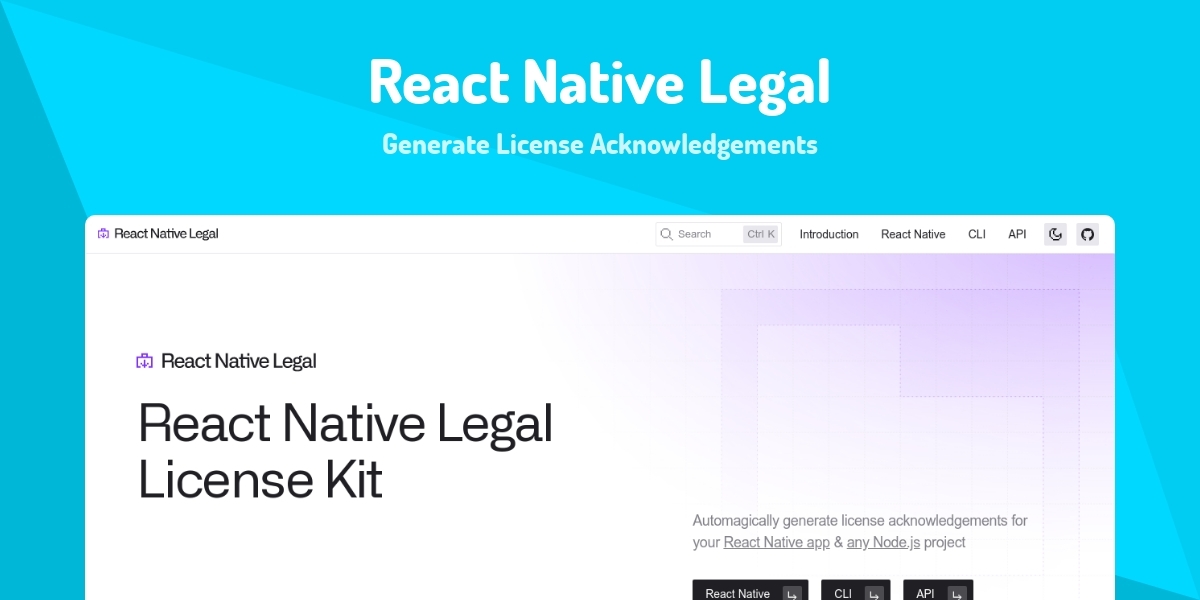 React Native Legal - Generate License Acknowledgements - Made with React.js
