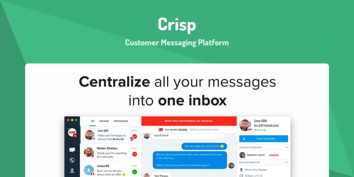 Crisp - Customer Messaging Platform - Made with Vue.js