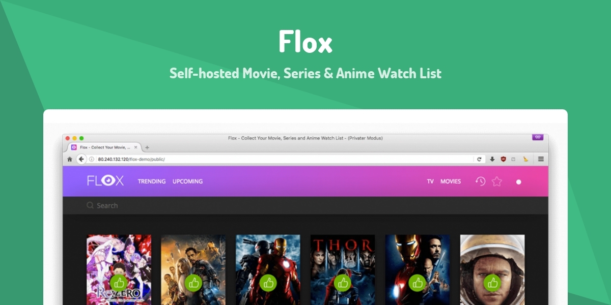 Flox - Self-hosted Movie, Series & Anime Watch List - Made with Vue.js