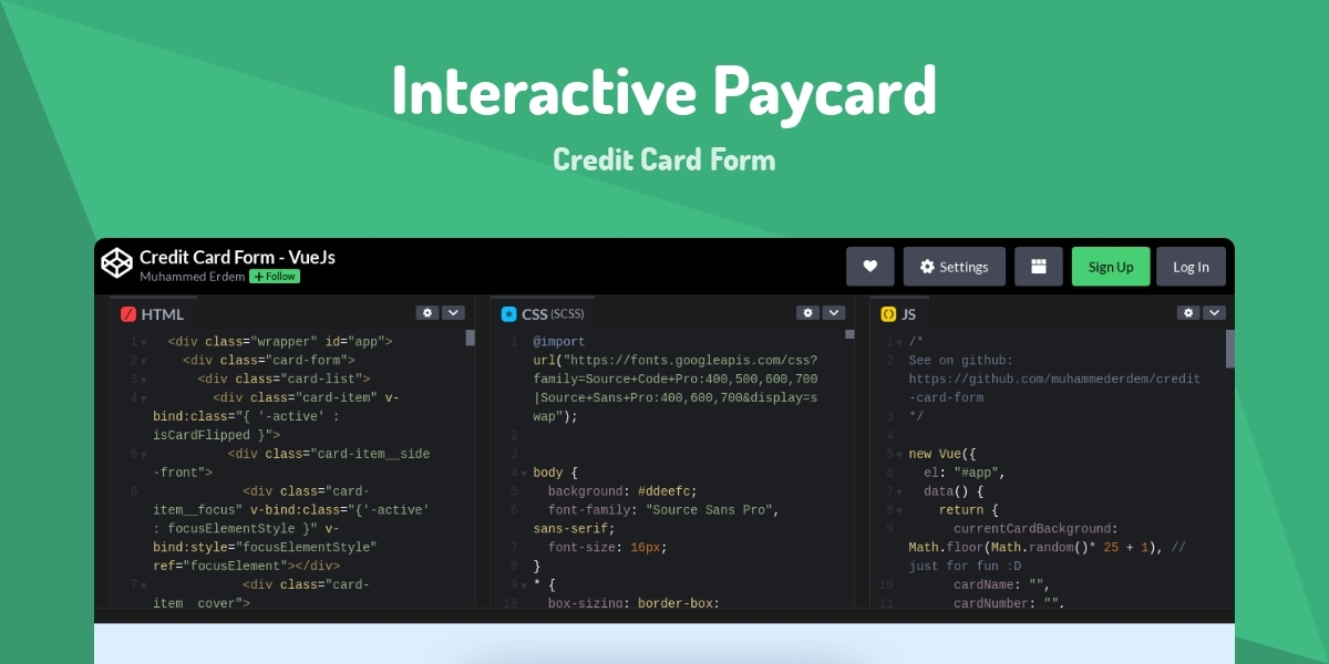 Interactive Paycard - Credit Card Form - Made with Vue.js