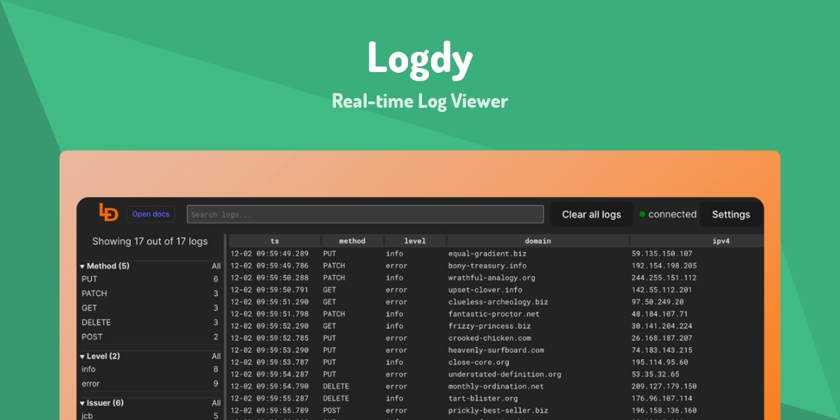 Logdy - Real-time Log Viewer - Made with Vue.js