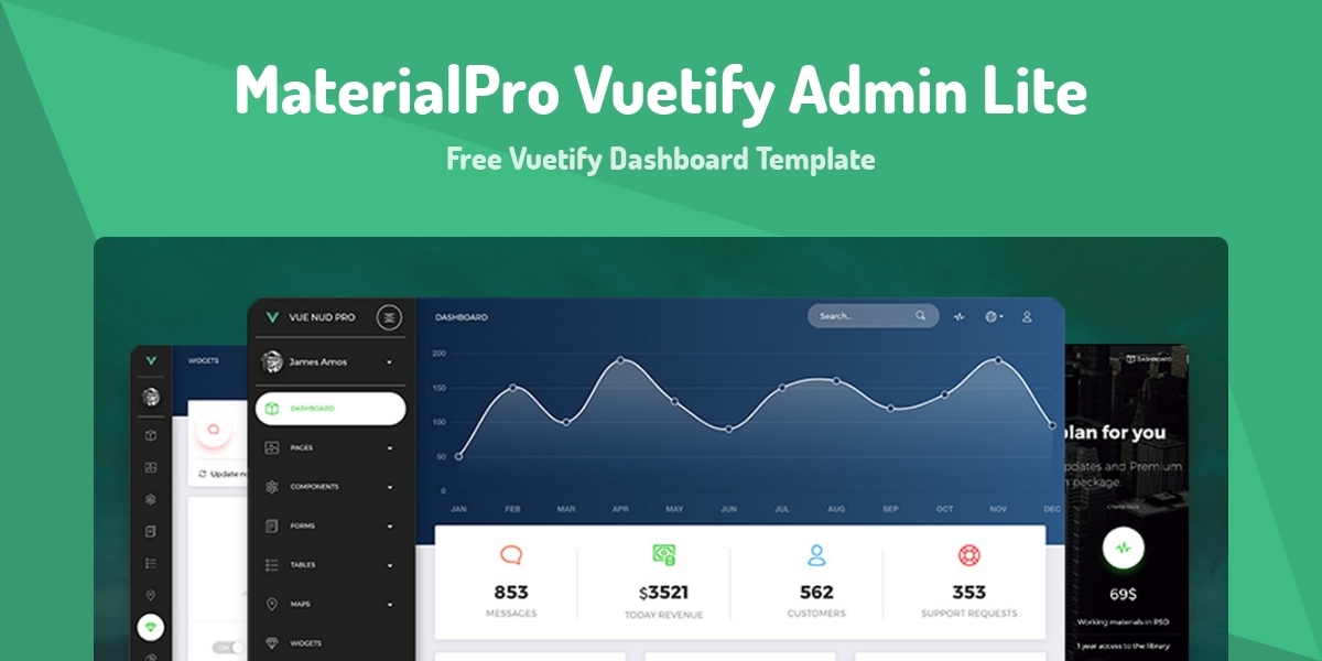 MaterialPro Vuetify Admin Lite - Free Vuetify Dashboard Template - Made with Vue.js