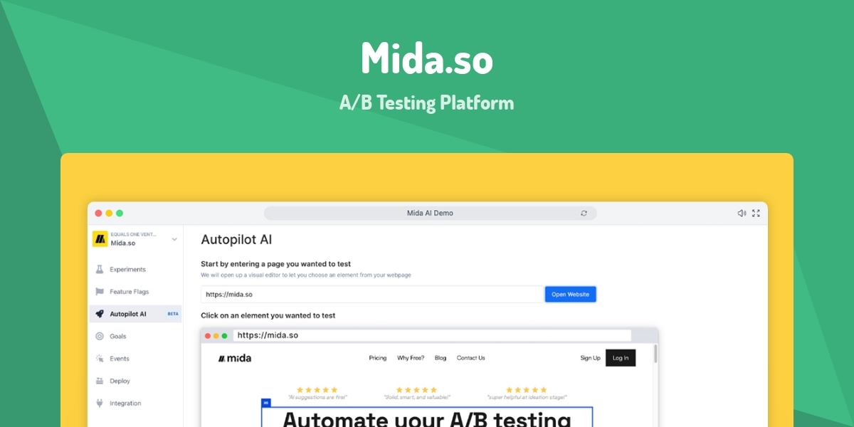 Mida.so - A/B Testing Platform - Made with Vue.js