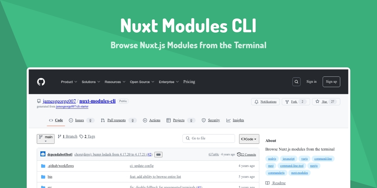 Nuxt Modules CLI - Browse Nuxt.js Modules from the Terminal - Made with Vue.js