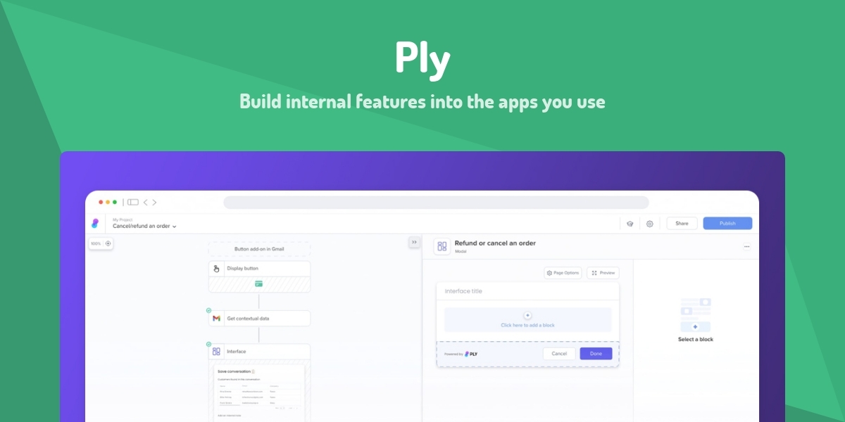 Ply - Build internal features into the apps you use - Made with Vue.js