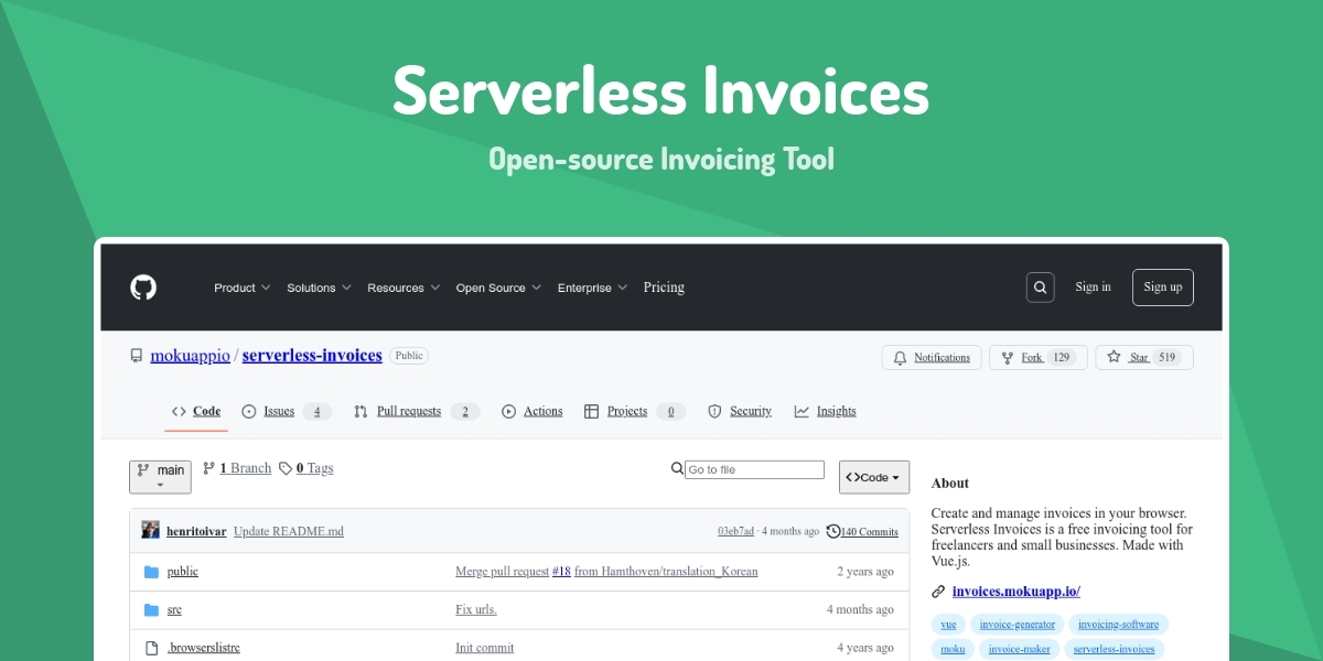 Serverless Invoices - Open-source Invoicing Tool - Made with Vue.js