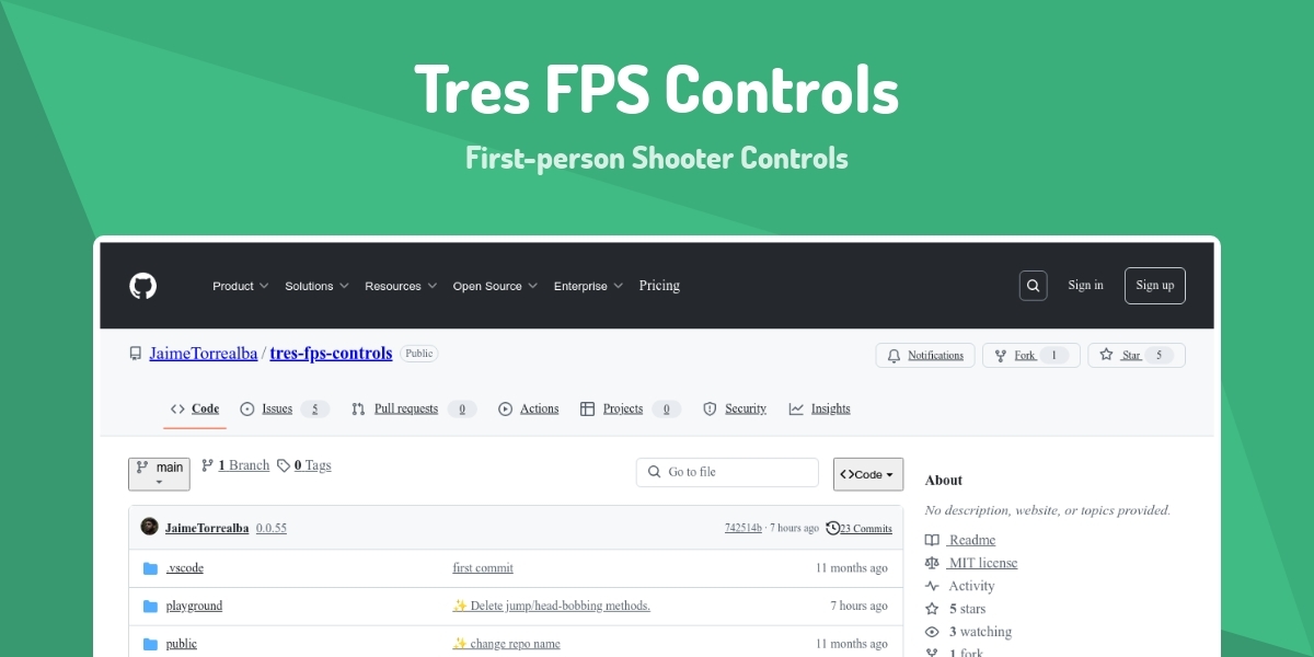 Tres FPS Controls - First-person Shooter Controls - Made with Vue.js