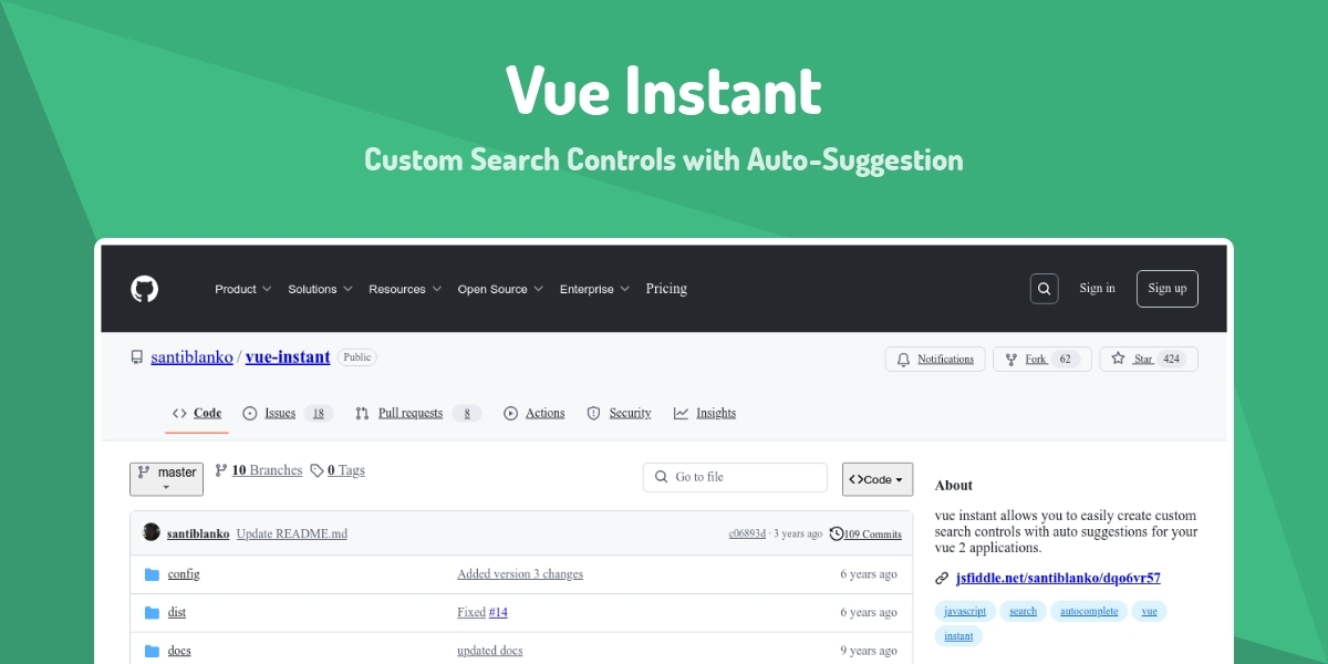 Vue Instant - Custom Search Controls with Auto-Suggestion - Made with Vue.js
