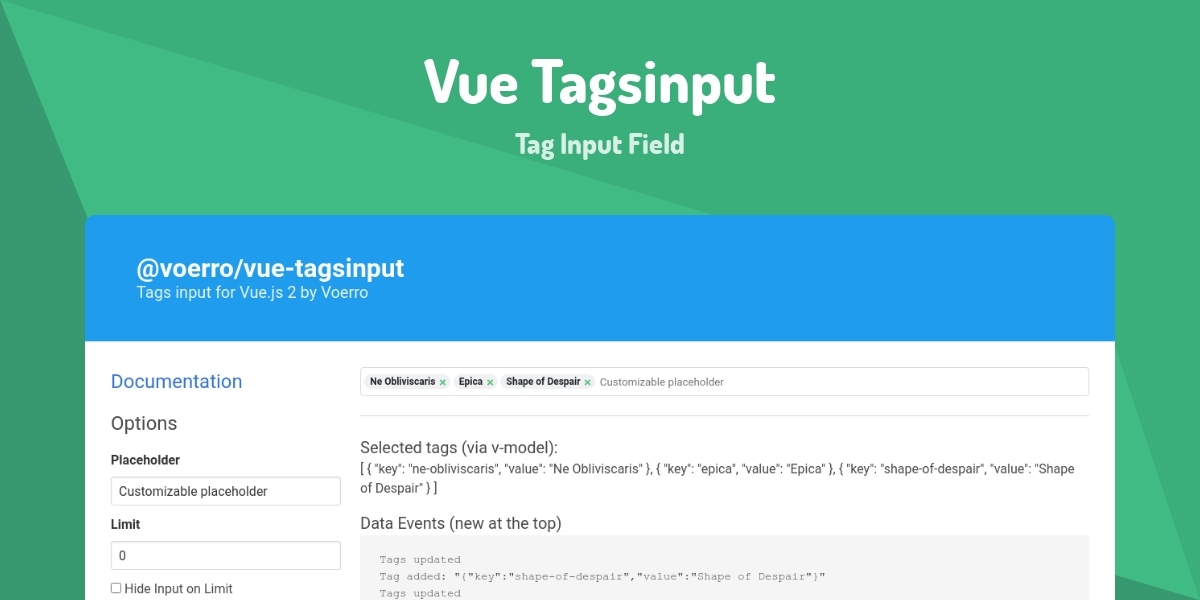 Vue Tagsinput - Tag Input Field - Made with Vue.js