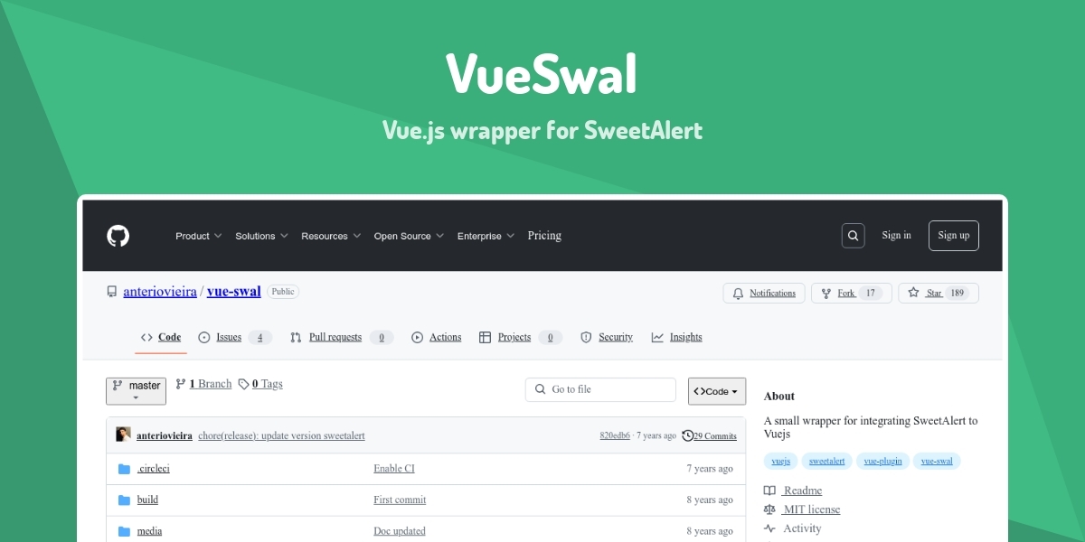 VueSwal - Vue.js wrapper for SweetAlert - Made with Vue.js